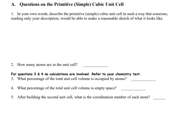 Solved A. Questions on the Primitive (Simple) Cubic Unit | Chegg.com