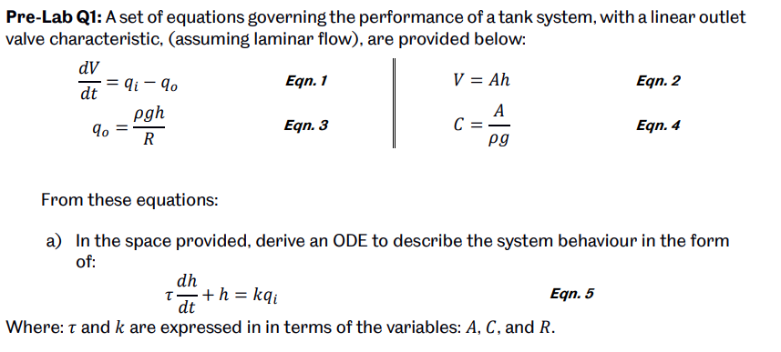 Solved Pre-Lab Q5: What is the steady state tank level | Chegg.com