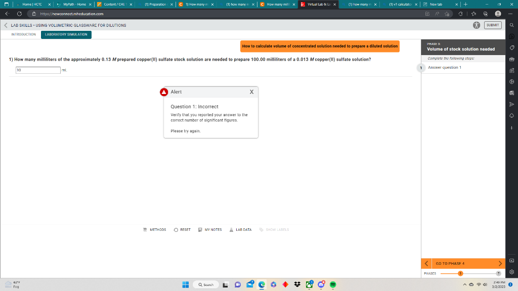 Solved 1) How many milliliters of the approximately 0.13M | Chegg.com