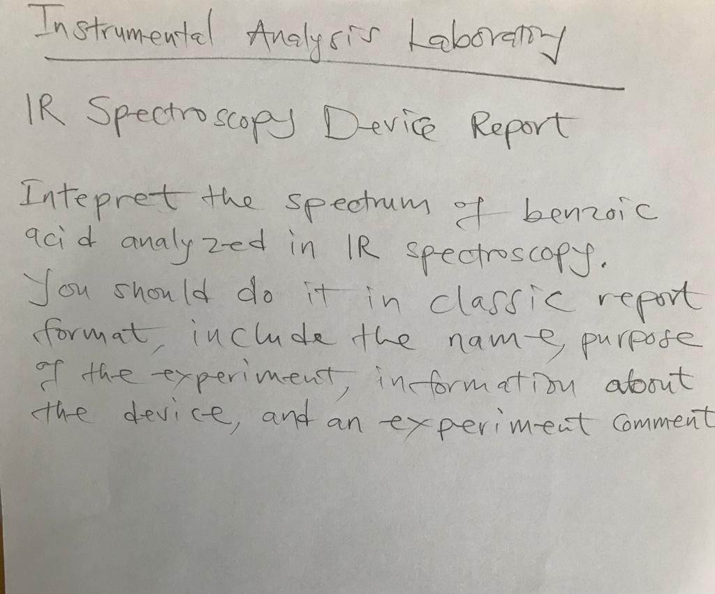 Solved Instrumental Analysis Laboratory IR Spectroscopy | Chegg.com