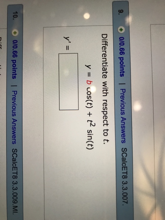 Solved 9. 0/0.66 points I Previous Answers SCalcET8 3.3.007 | Chegg.com