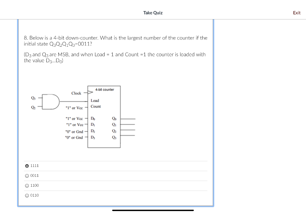 Solved 8. Below is a 4-bit down-counter. What is the largest | Chegg.com