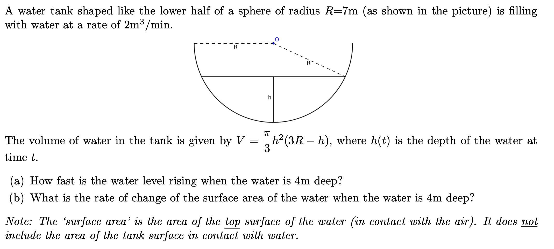 Solved A water tank shaped like the lower half of a sphere | Chegg.com