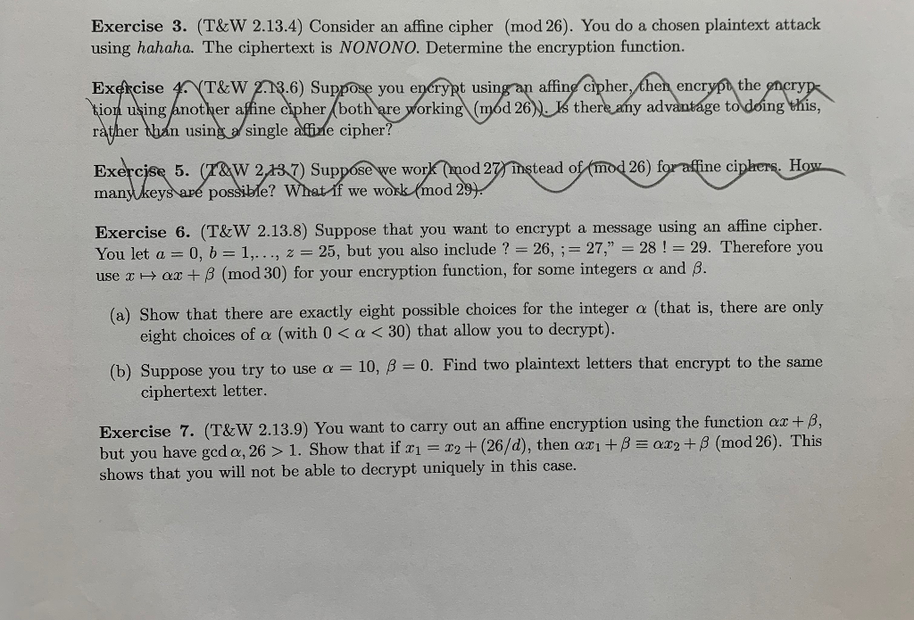 Solved Exercise 3. (T&W 2.13.4) Consider an affine cipher | Chegg.com