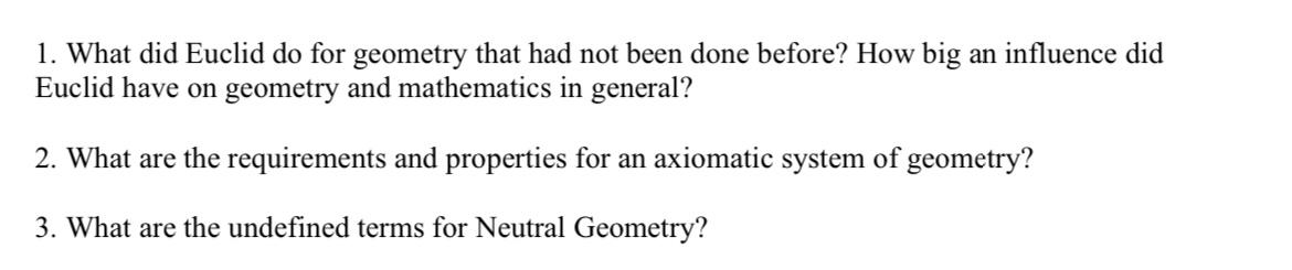 Solved of the axioms for incidence geometry and neutral | Chegg.com