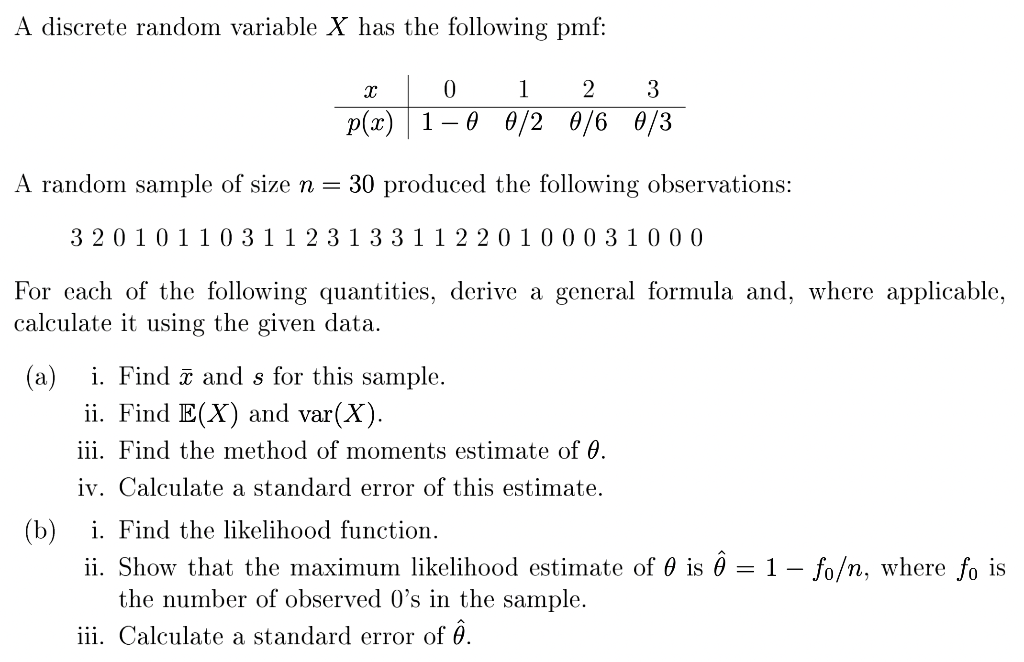 Solved A discrete random variable X has the following pmf: A | Chegg.com