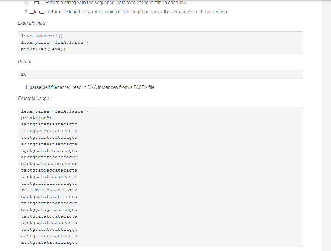 Solved 11.32 Final Project -- DNA Motifs Class and Methods | Chegg.com