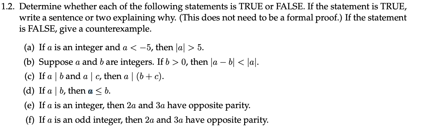 Solved 1.2. ﻿Determine whether each of the following | Chegg.com