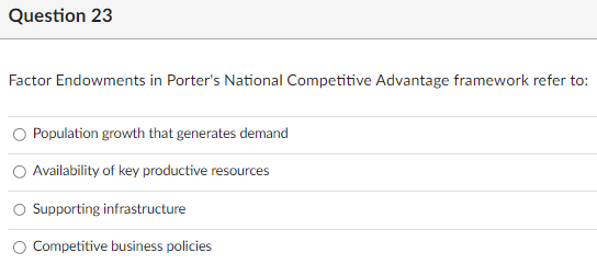 Solved Factor Endowments in Porter's National Competitive | Chegg.com