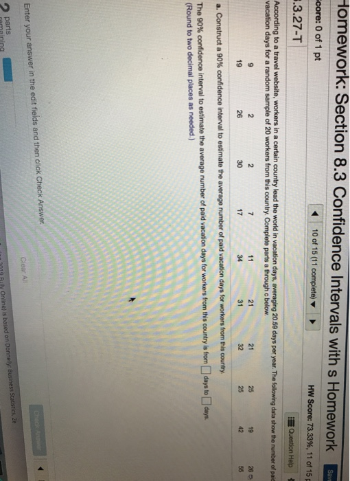 Solved Homework: Section 8.3 Confidence Intervals with s | Chegg.com