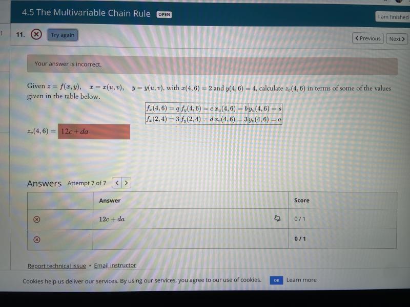 Solved 4.5 The Multivariable Chain Rule OPEN I am finished 1 | Chegg.com