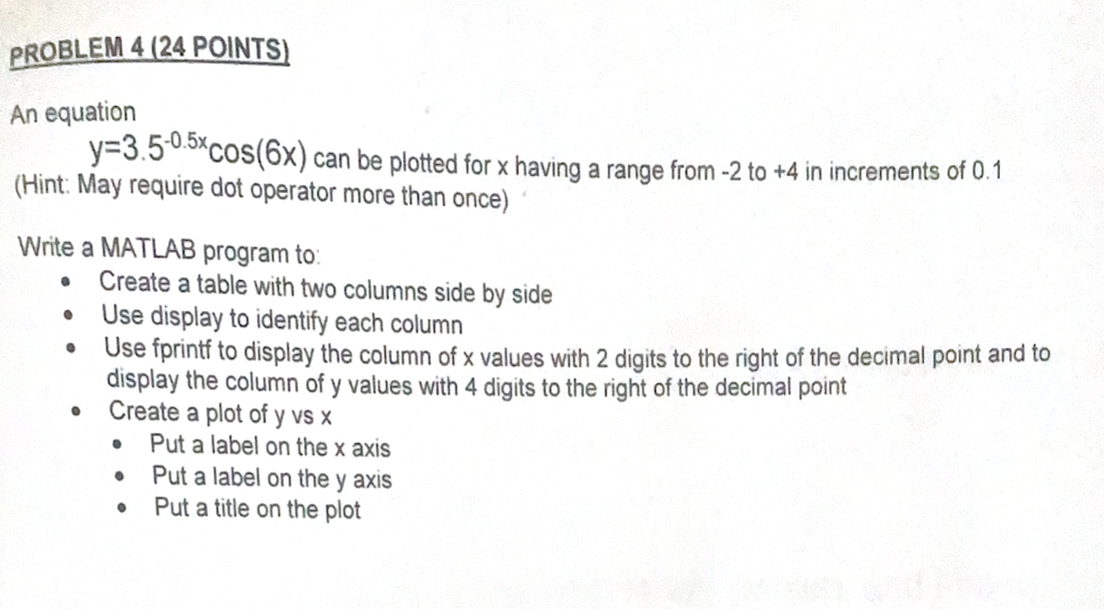 Solved PROBLEM 4 (24 ﻿POINTS)An equationy=3.5-0.5xcos(6x) | Chegg.com