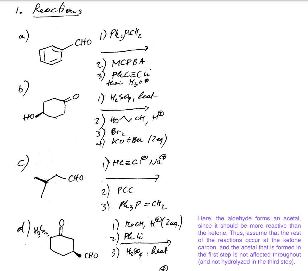 Solved 1. Reactions a) 1) Ph3P工H2 2) MCPBA 3) PleC≡Ch in | Chegg.com