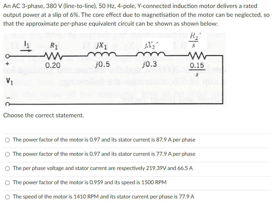 Solved An AC 3-phase, 380 V (line-to-line), 50 Hz, 4-pole, | Chegg.com