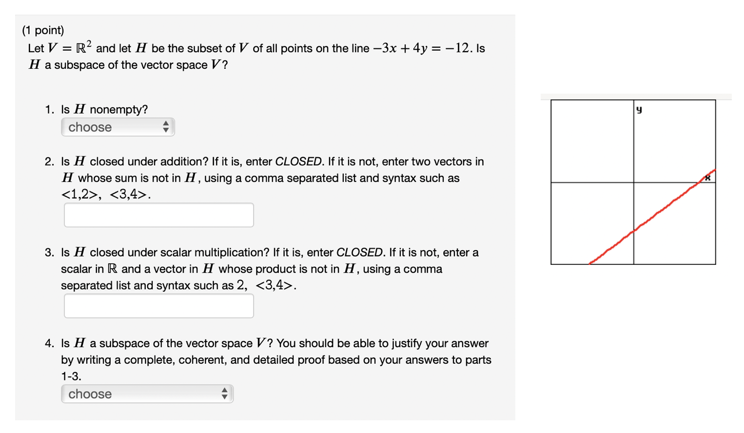 Solved (1 point) Let V = R2 and let H be the subset of V of | Chegg.com
