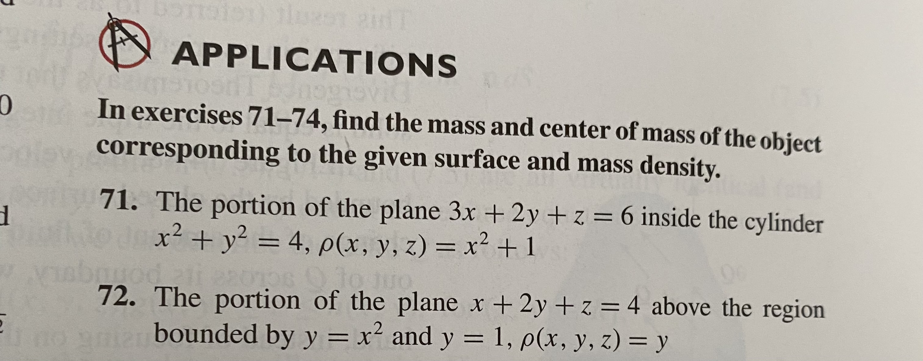 APPLICATIONS In exercises 71-74, find the mass and | Chegg.com