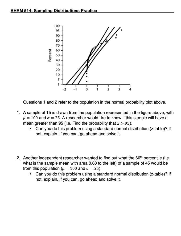 Solved AHRM 514: Sampling Distributions Practice Questions 1 | Chegg.com
