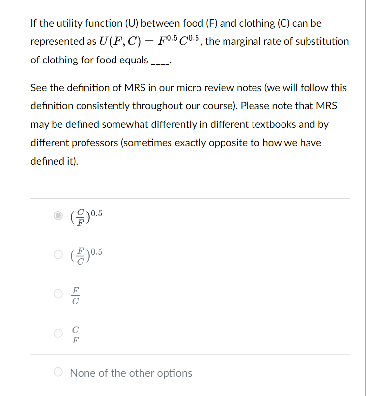 Solved If the utility function (U) between food (F) and | Chegg.com