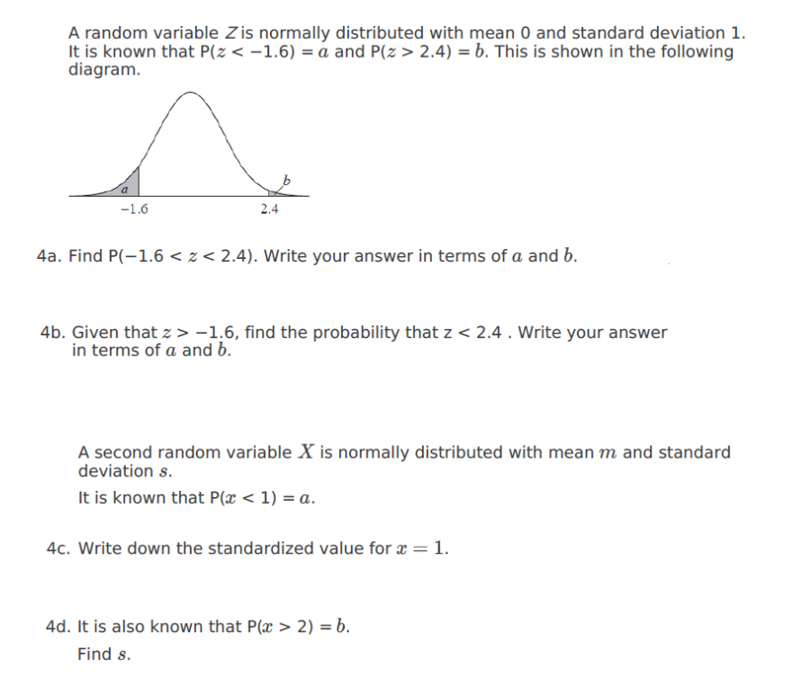Solved A random variable Z is normally distributed with mean | Chegg.com