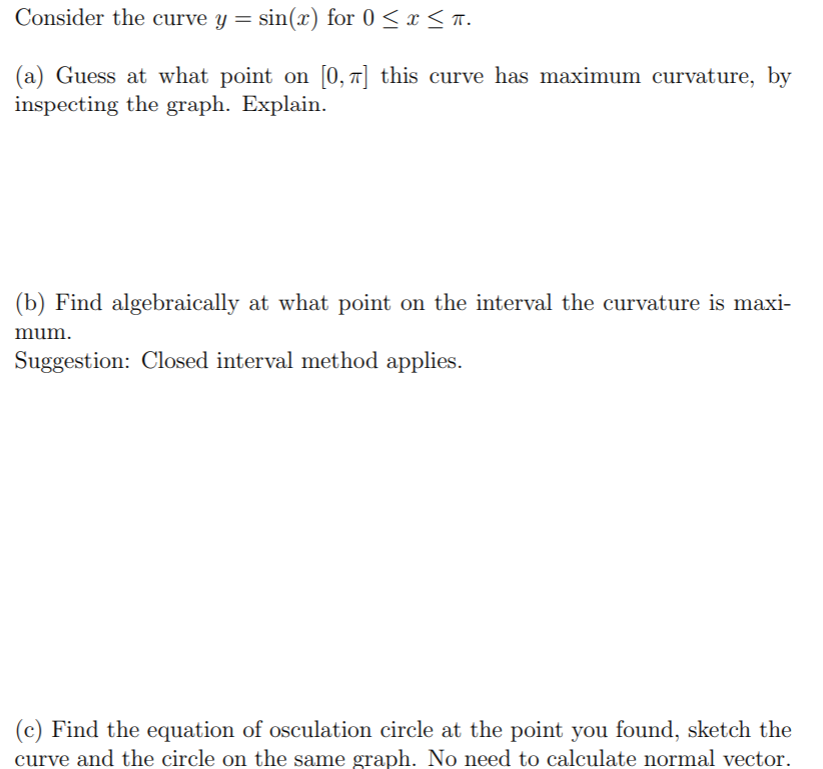 Solved Consider the curve y = sin(x) for 0
