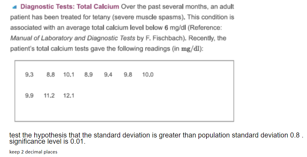 Solved " Diagnostic Tests: Total Calcium Over the past | Chegg.com