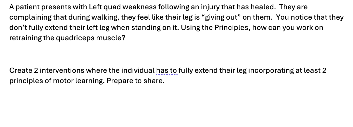 Solved A patient presents with Left quad weakness following | Chegg.com