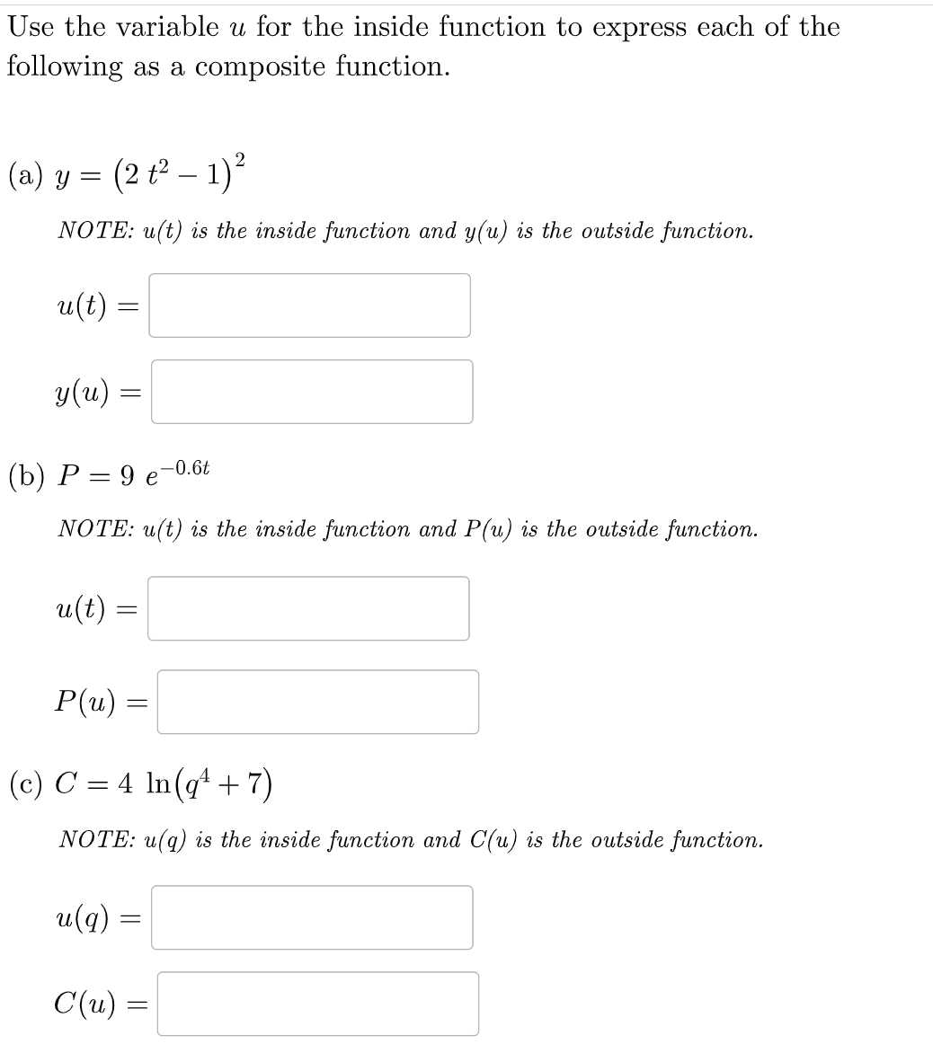 Solved Use the variable u ﻿for the inside function to | Chegg.com