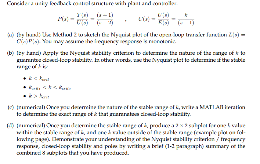 Solved Consider a unity feedback control structure with | Chegg.com