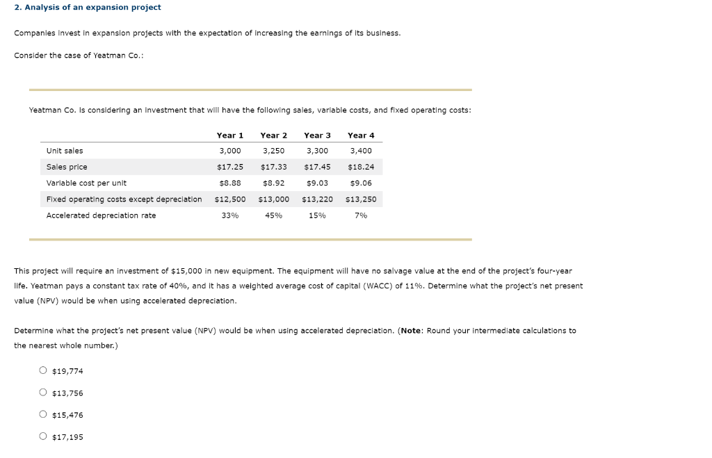 Solved 2. Analysis of an expansion project Companies invest | Chegg.com