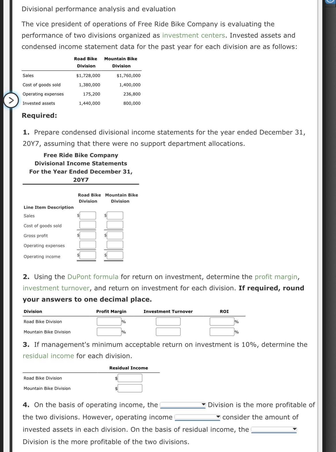 Solved Divisional performance analysis and evaluationThe | Chegg.com