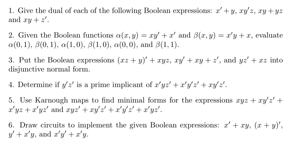Solved = 1. Give the dual of each of the following Boolean | Chegg.com