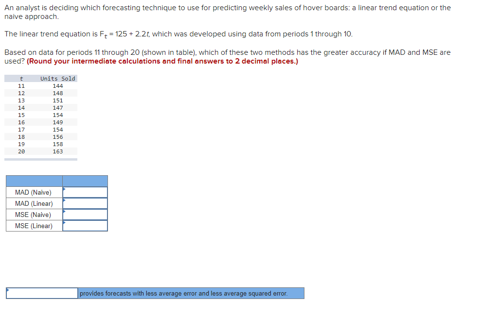 Solved An analyst is deciding which forecasting technique to | Chegg.com