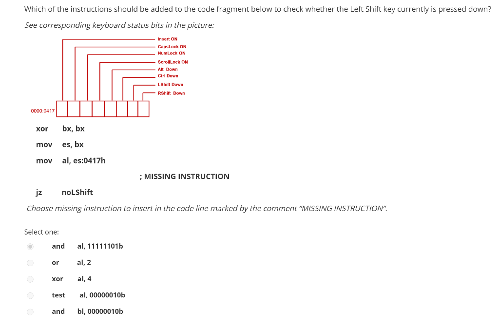 Solved Which of the instructions should be added to the code | Chegg.com