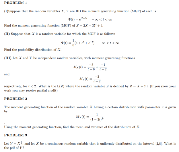 Solved (I)Suppose that the random variables X,Y are IID the | Chegg.com