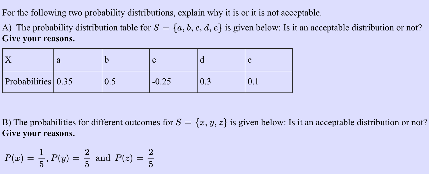 Solved For the following two probability distributions, | Chegg.com