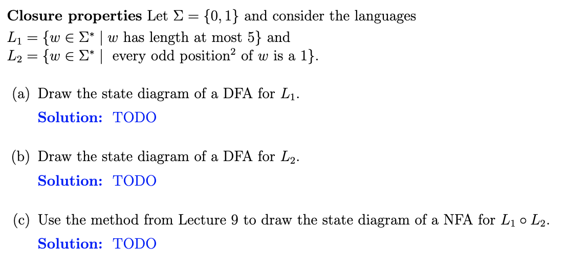 Solved Closure properties Let Σ={0,1} ﻿and consider the | Chegg.com