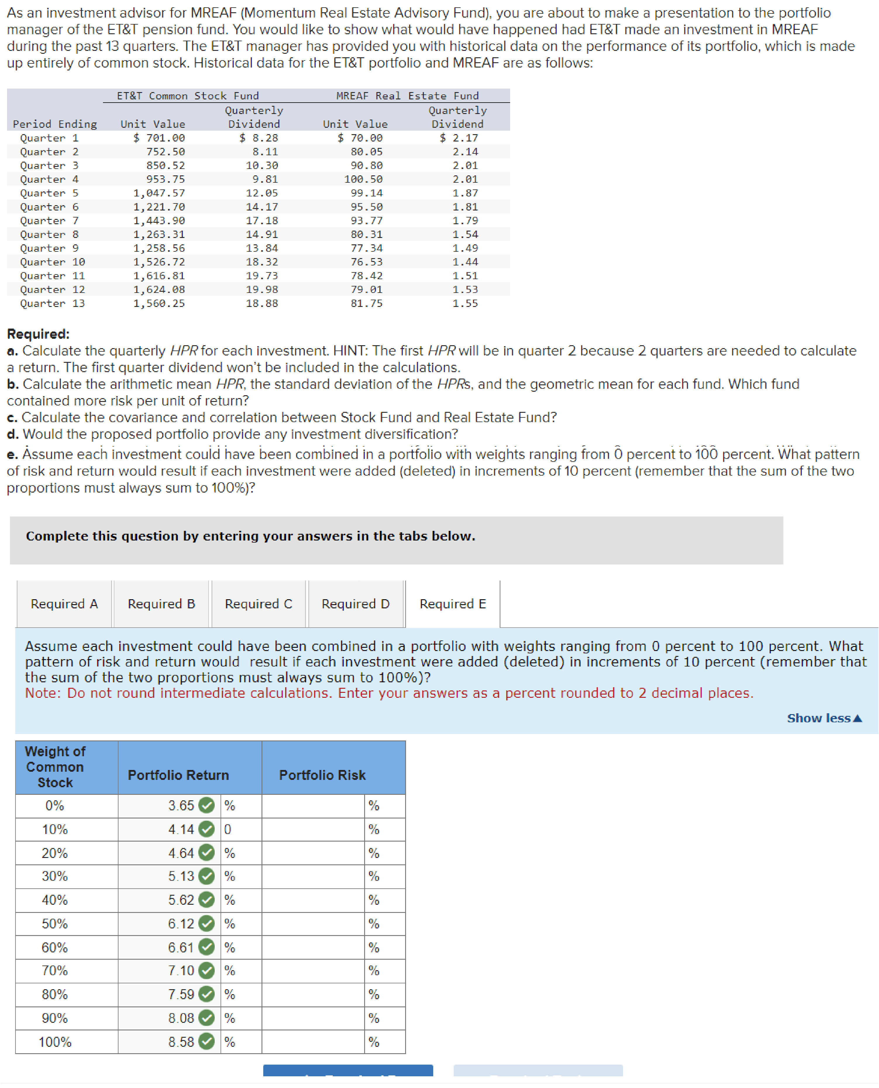 Please help with "portfolio risk" column.As an | Chegg.com