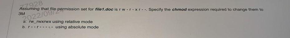 Solved Assuming that file permission set for file1.doc is | Chegg.com