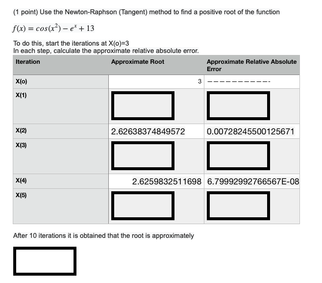 Solved (1 point) Use the Newton-Raphson (Tangent) method to | Chegg.com