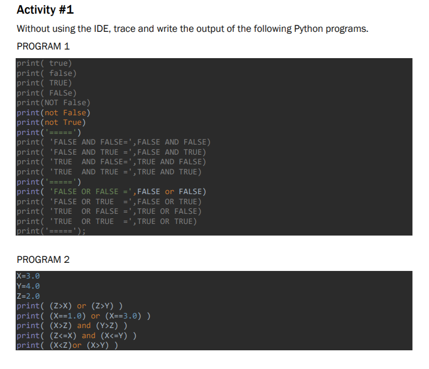 Solved Activity #1 Without using the IDE, trace and write | Chegg.com