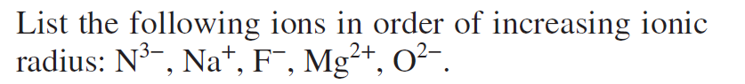 Solved List the following ions in order of increasing ionic | Chegg.com