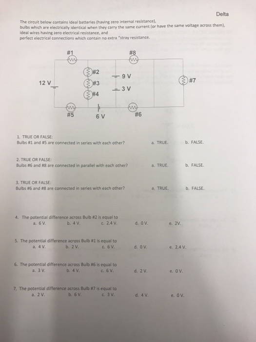 Solved Delta The circuit below contains ideal batteries | Chegg.com