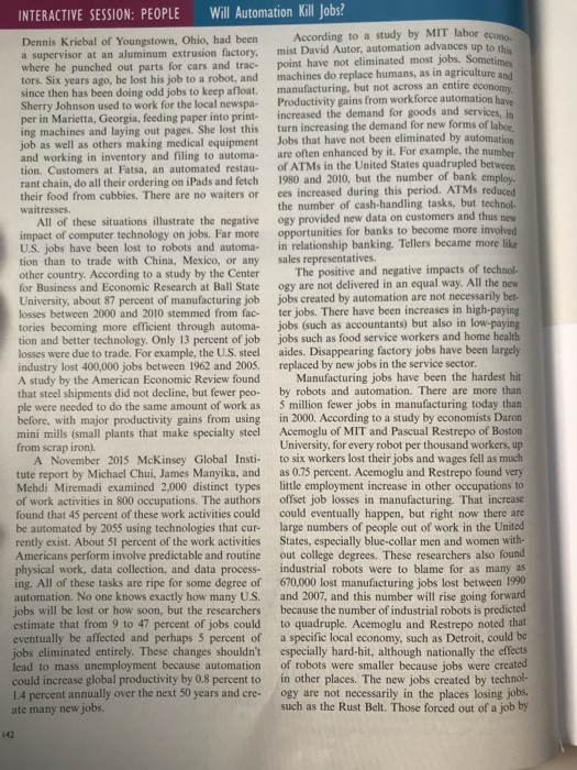 Solved INTERACTIVE SESSION: PEOPLE Will Automation Kill | Chegg.com