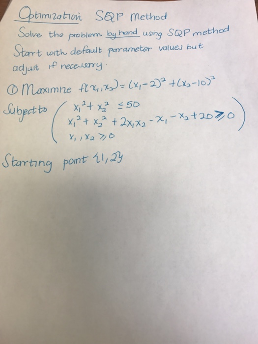 Solved Optimization SQP method Solve the problem by hand | Chegg.com