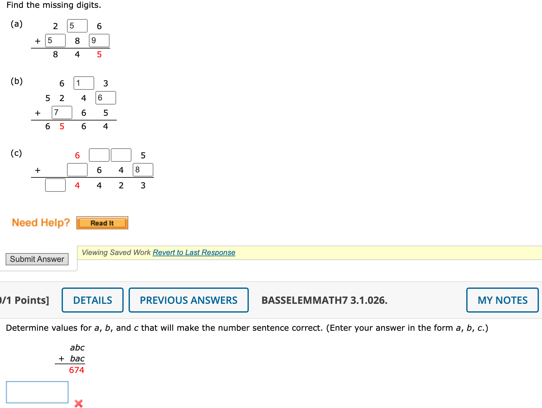 Solved Find the missing digits. (a) (b) (c) BASSELEMMATH7 | Chegg.com