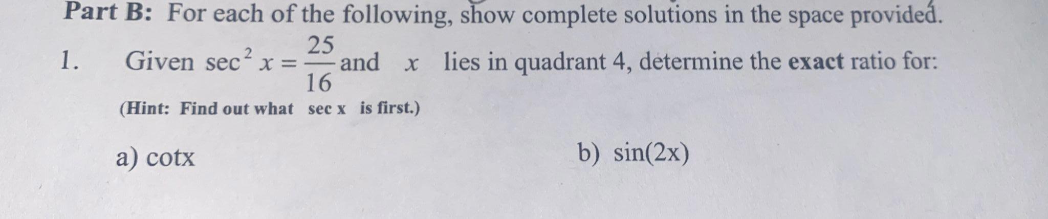 Solved Part B: For each of the following, show complete | Chegg.com