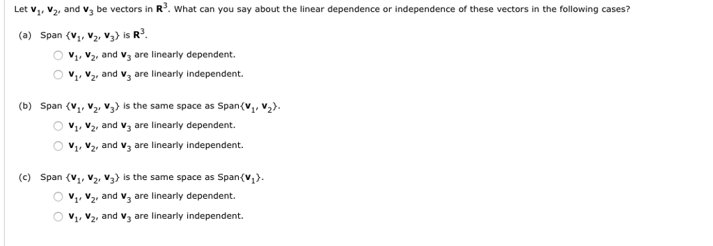 Solved Let v1, V2, and v3 be vectors in R3. What can you say | Chegg.com