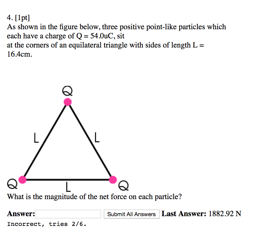 Solved Three positive point-like particles which each have a | Chegg.com