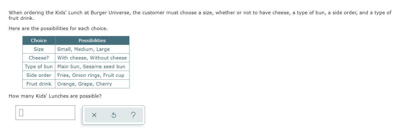 Solved When ordering the Kids' Lunch at Burger Universe, the | Chegg.com