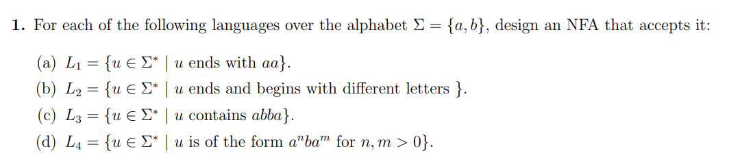 Solved 1. For each of the following languages over the | Chegg.com